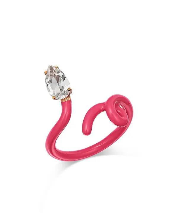 Bea Bongiasca You're So Vine Rock Crystal & Enamel Tendril Ring - Pink