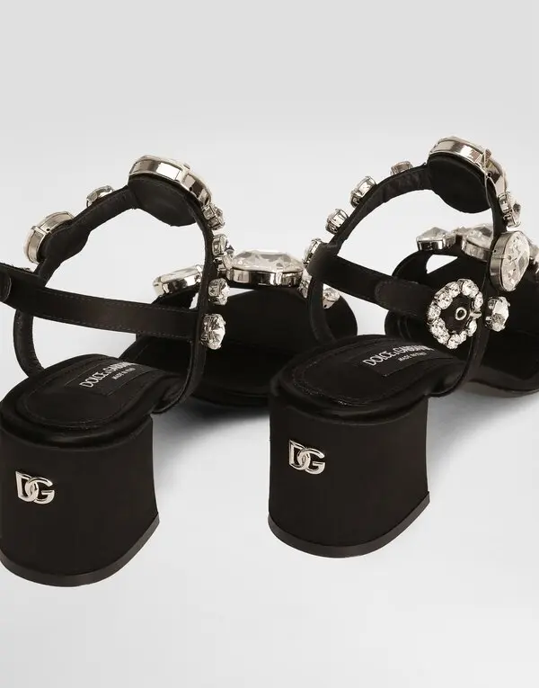 Dolce & Gabbana Keira Satin Sandals With Gemstone Embellishment - Black
