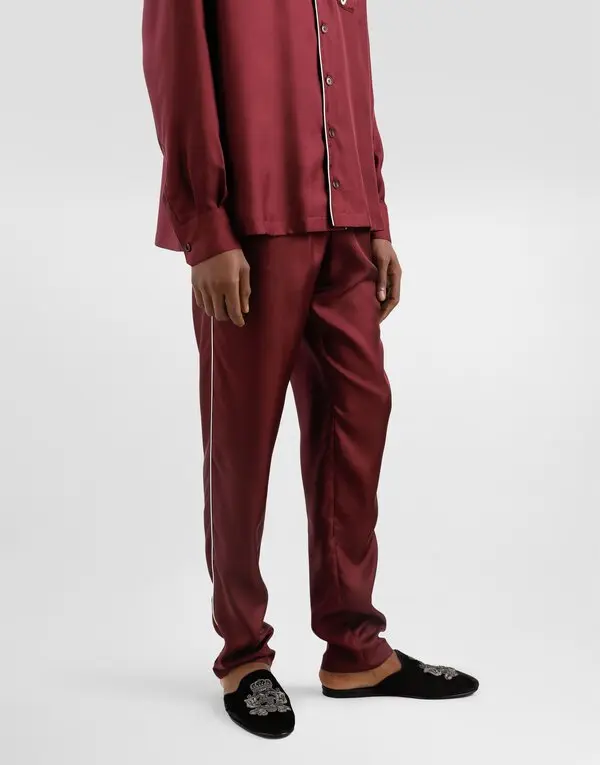 Dolce & Gabbana Silk Pajama Pants With Logo Embroidery - Bordeaux
