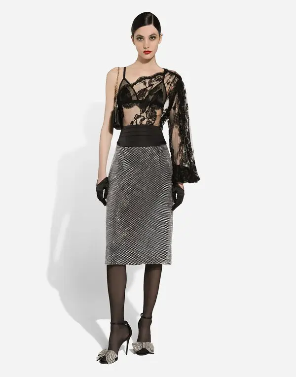 Dolce & Gabbana Crystal Mesh Calf-length Skirt