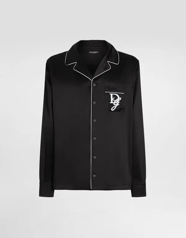 Dolce & Gabbana Silk Vanity Shirt With Logo Embroidery - Black