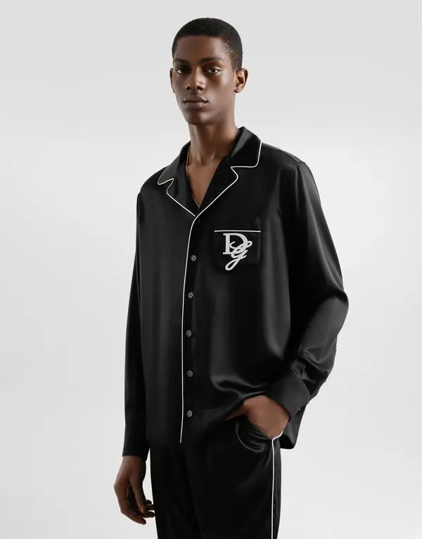 Dolce & Gabbana Silk Vanity Shirt With Logo Embroidery - Black