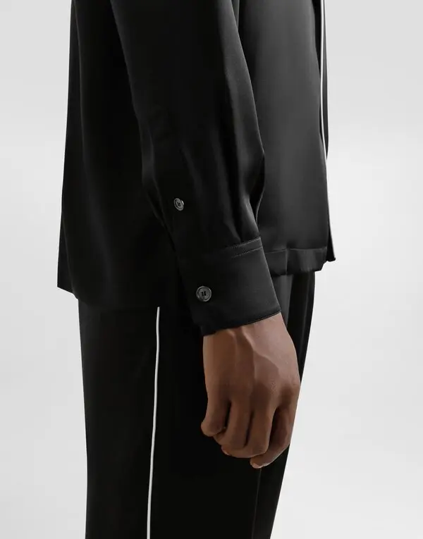 Dolce & Gabbana Silk Vanity Shirt With Logo Embroidery - Black