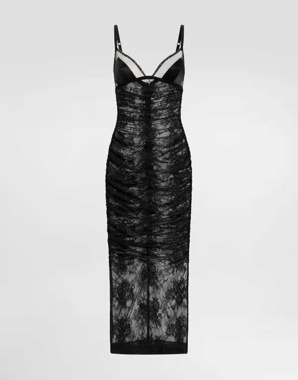 Dolce & Gabbana Calf-length Stretch Chantilly Lace Slip Dress - Black