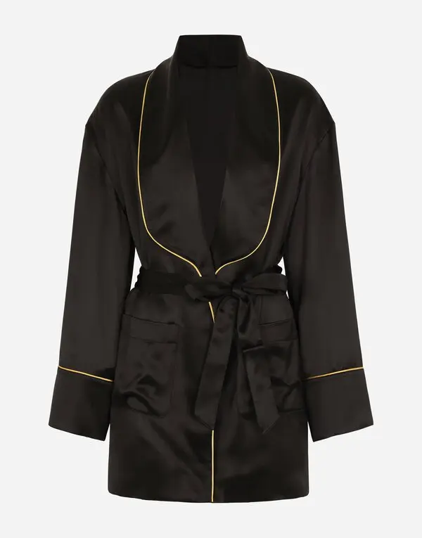 Dolce & Gabbana Silk Long-sleeved Pajama Jacket With Belt - Black
