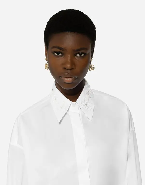 Dolce & Gabbana Long-sleeved Cotton Shirt With Embroidered Collar
