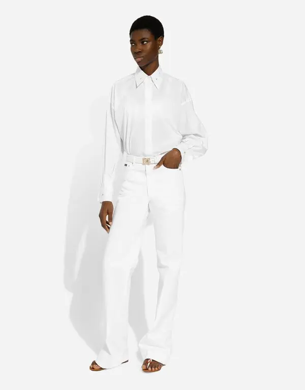 Dolce & Gabbana Long-sleeved Cotton Shirt With Embroidered Collar
