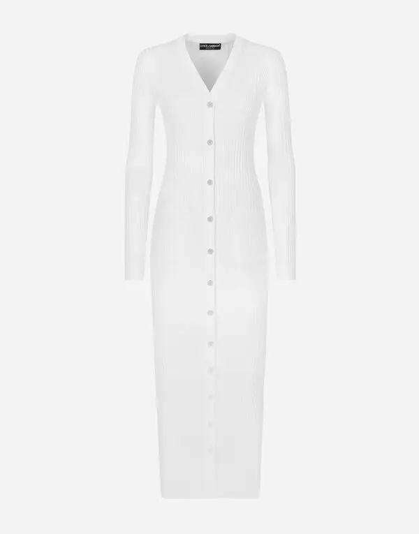 Dolce & Gabbana Long Ribbed Viscose Cardigan - White