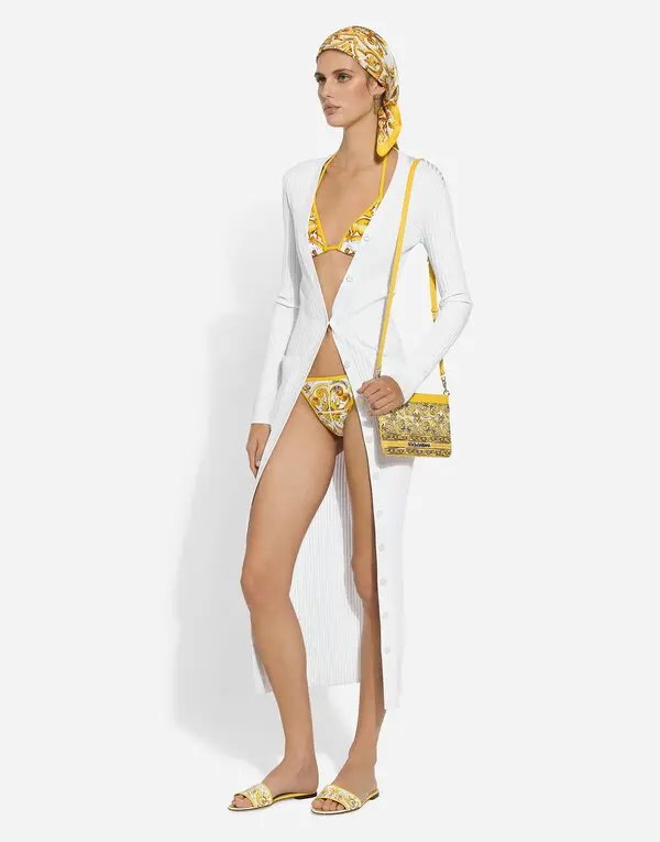 Dolce & Gabbana Long Ribbed Viscose Cardigan - White