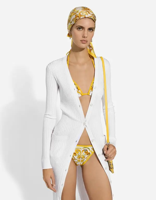 Dolce & Gabbana Long Ribbed Viscose Cardigan - White
