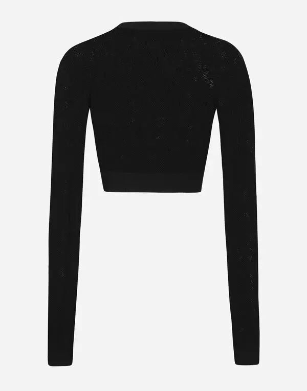 Dolce & Gabbana Cropped Mesh-stitch Viscose Sweater With Jacquard Dg Logo