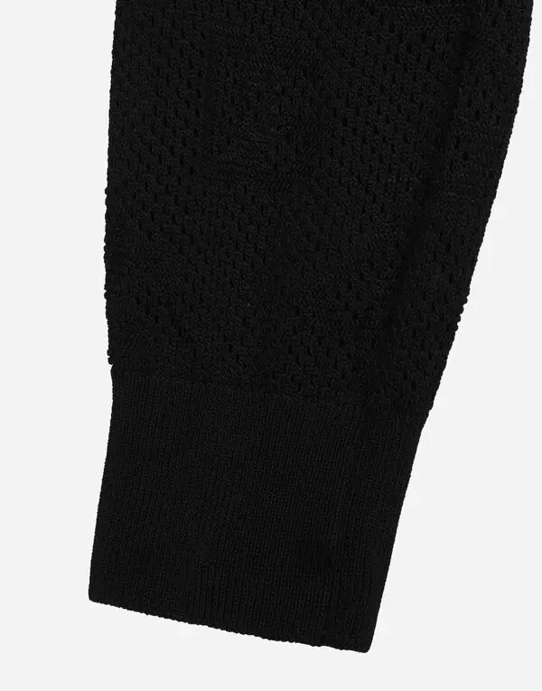 Dolce & Gabbana Cropped Mesh-stitch Viscose Sweater With Jacquard Dg Logo