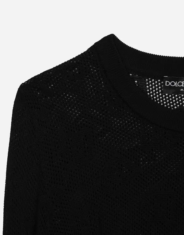 Dolce & Gabbana Cropped Mesh-stitch Viscose Sweater With Jacquard Dg Logo