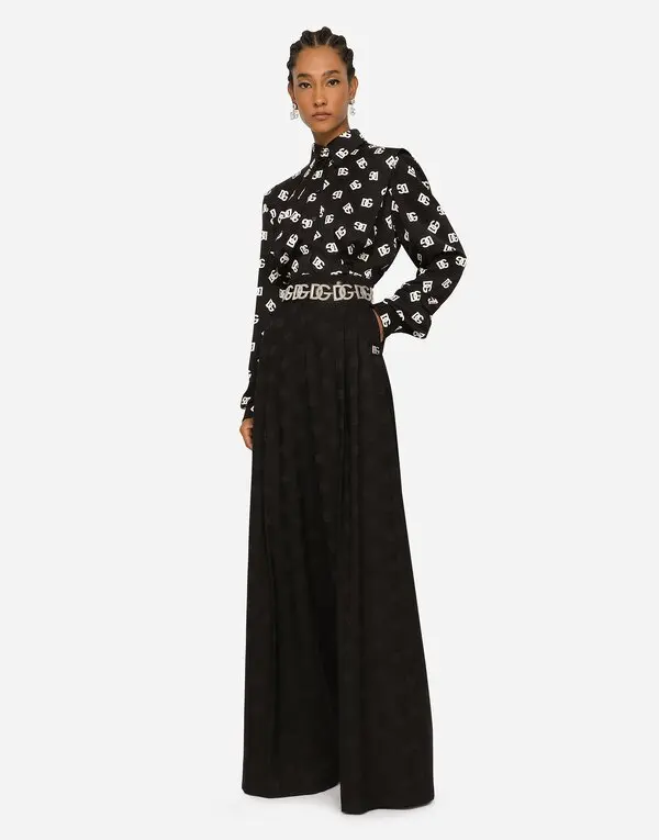 Dolce & Gabbana Wool Jacquard Pants With Dg Logo