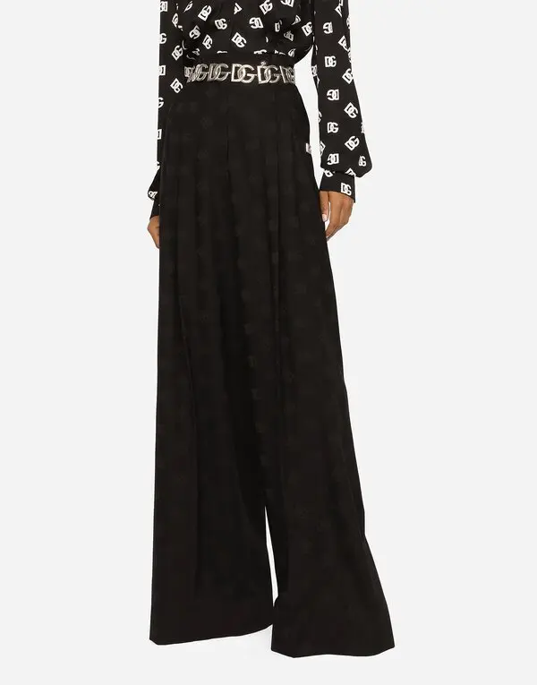 Dolce & Gabbana Wool Jacquard Pants With Dg Logo
