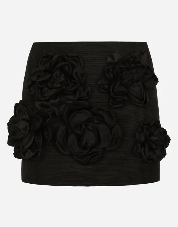 Dolce & Gabbana Ottoman Mini Skirt With Floral Appliqu - Black