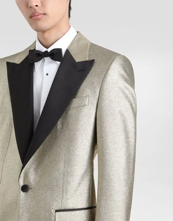 Dolce Gabbana Single-Breasted Lamé Jacquard Tuxedo Jacket Gold