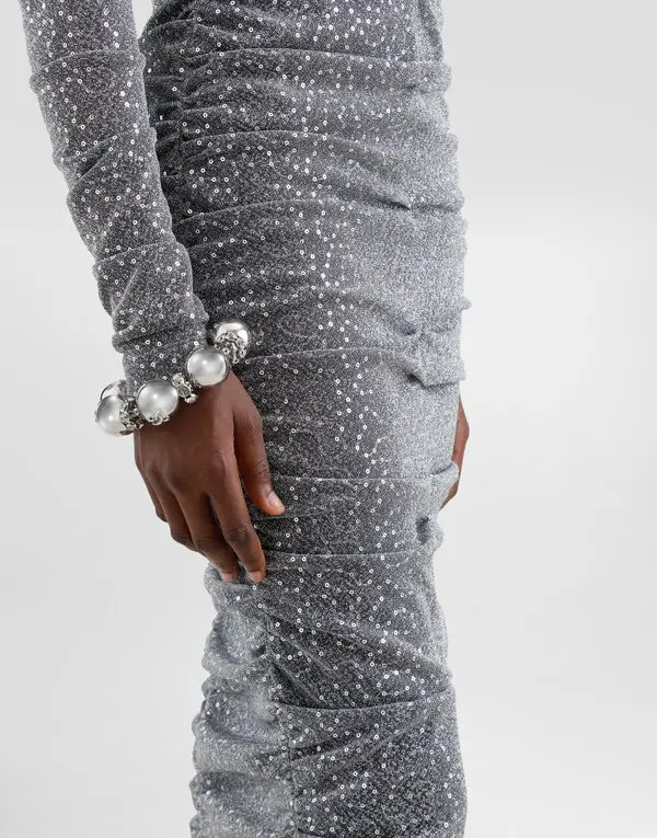 Dolce & Gabbana Sequined Draped Dress - Silver