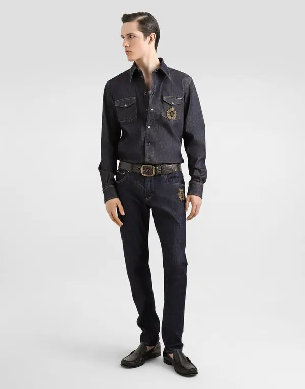 Dolce & Gabbana Slim-fit Stretch Cotton Jeans With Patch - Multicolor
