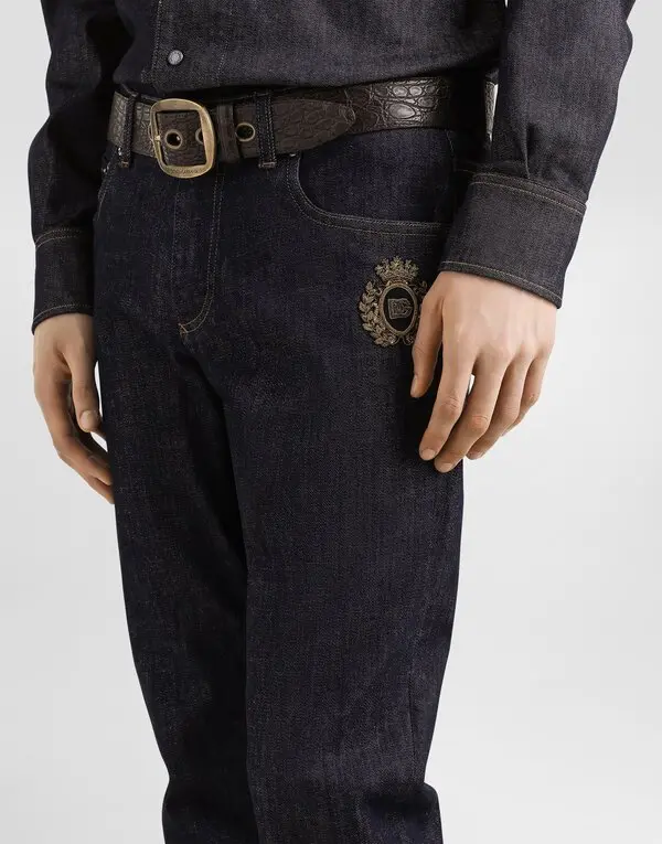 Dolce & Gabbana Slim-fit Stretch Cotton Jeans With Patch - Multicolor