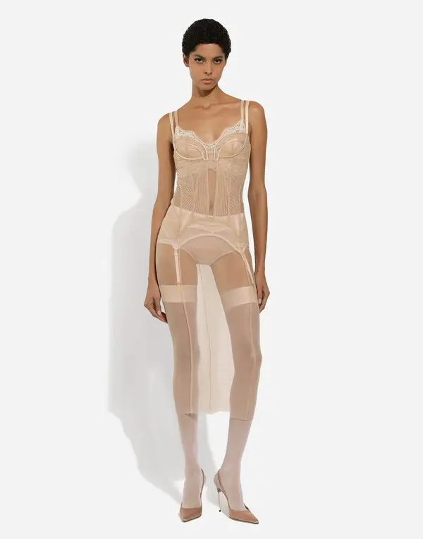 Dolce & Gabbana Stretch Tulle Calf-length Dress With Corset - Pink