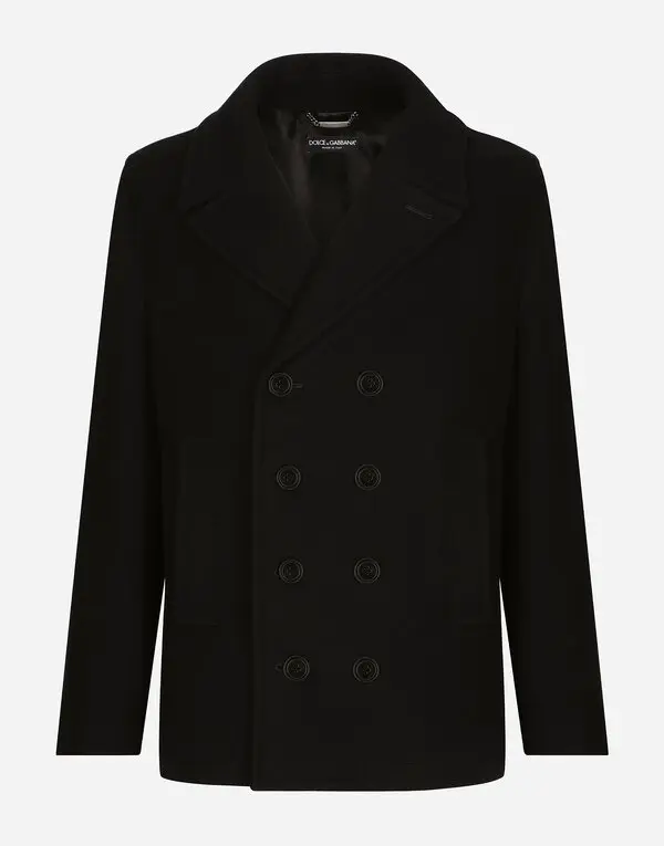 Dolce & Gabbana Double-breasted Pea Coat With Branded Tag - Black