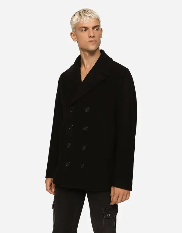 Dolce & Gabbana Double-breasted Pea Coat With Branded Tag - Black