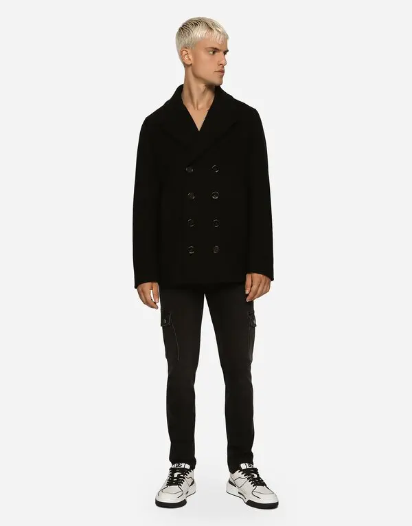 Dolce & Gabbana Double-breasted Pea Coat With Branded Tag - Black