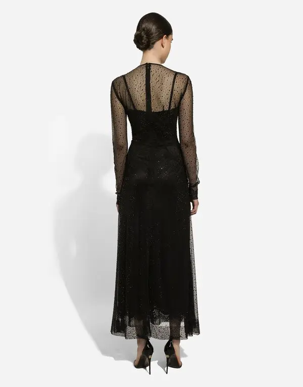 Dolce & Gabbana Long Tulle Dress With Rhinestone Embellishment