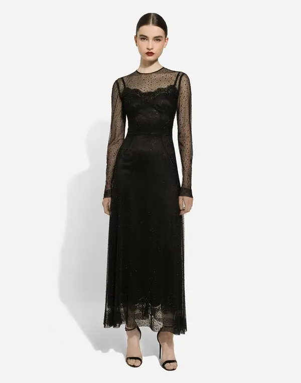 Dolce & Gabbana Long Tulle Dress With Rhinestone Embellishment