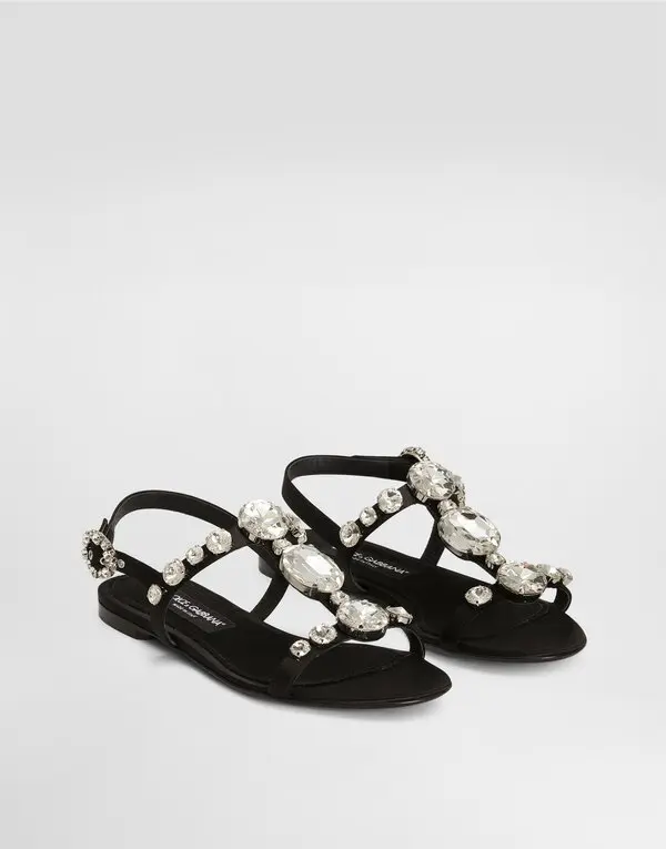 Dolce & Gabbana Bianca Satin Embellished Sandals - Black