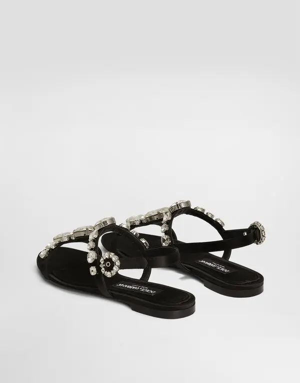 Dolce & Gabbana Bianca Satin Embellished Sandals - Black