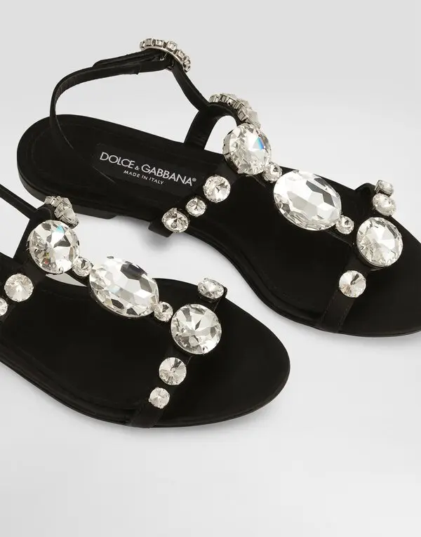 Dolce & Gabbana Bianca Satin Embellished Sandals - Black