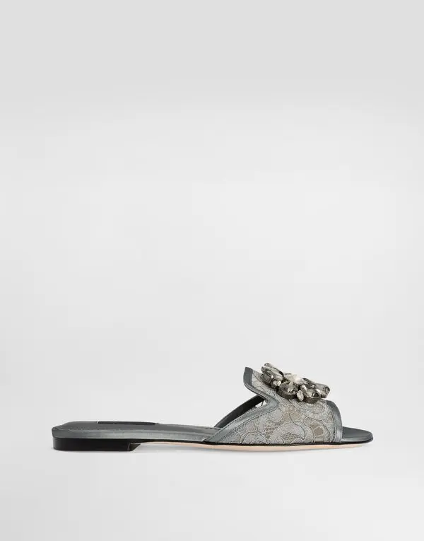 Dolce & Gabbana Bianca Lace Slippers With Crystals - Dark Gray