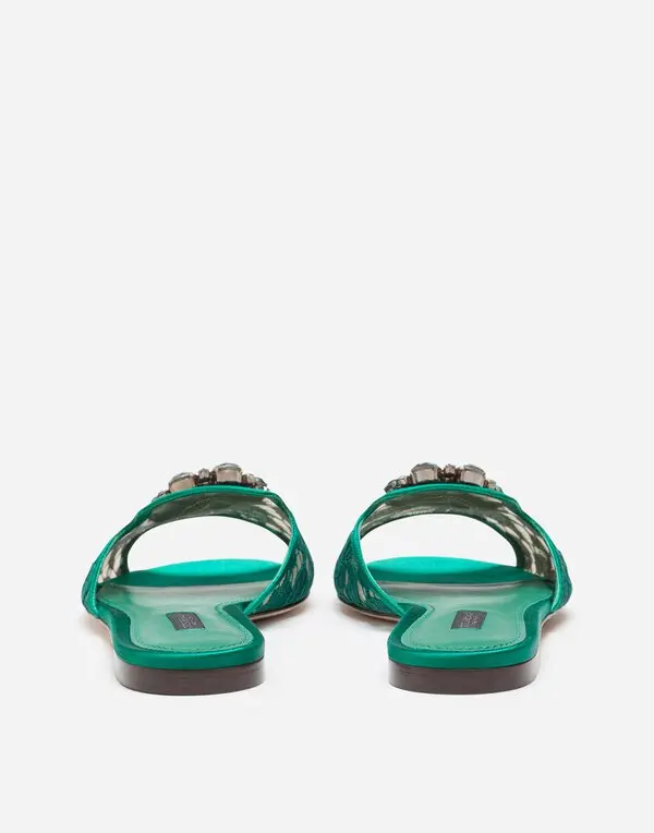 Dolce & Gabbana Lace Slippers With Crystals - Green