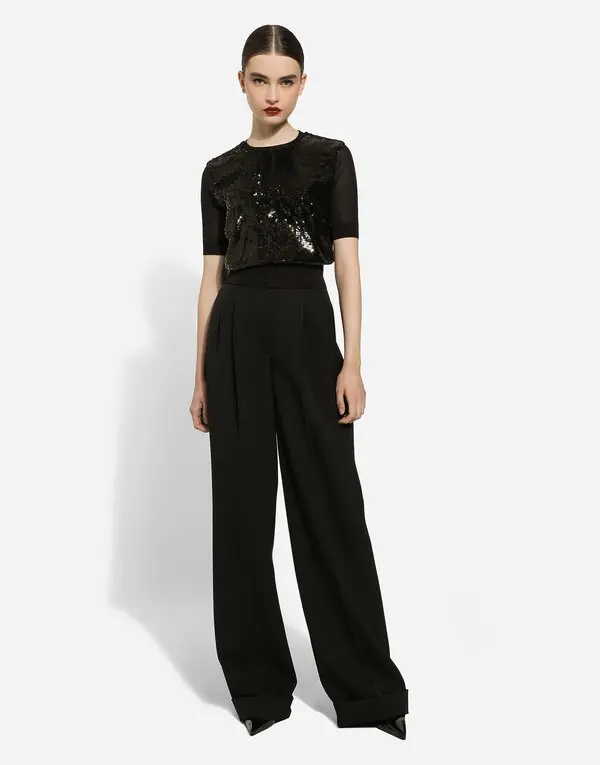 Dolce & Gabbana Flared Woolen Trousers - Black