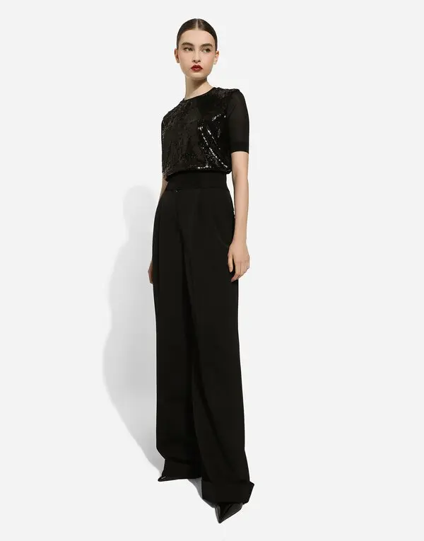 Dolce & Gabbana Flared Woolen Trousers - Black