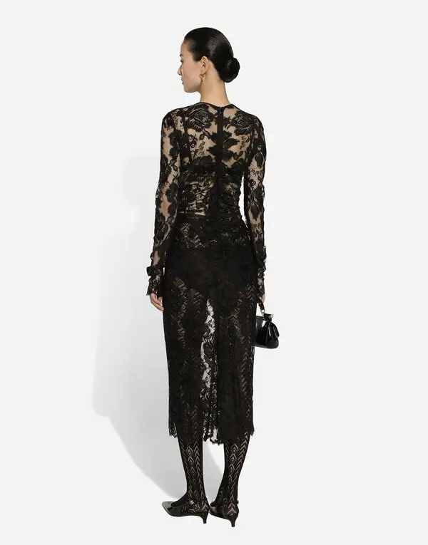 Dolce & Gabbana Calf-length Floral Lace Dress - Black