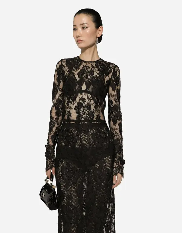 Dolce & Gabbana Calf-length Floral Lace Dress - Black