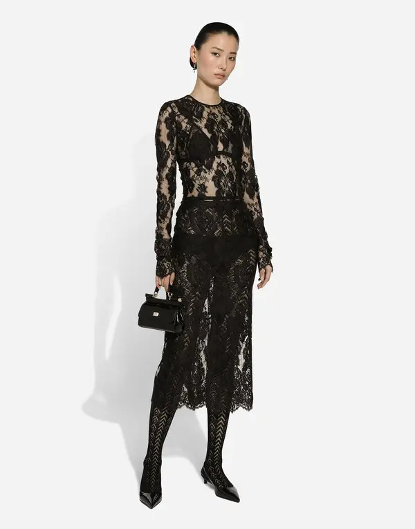 Dolce & Gabbana Calf-length Floral Lace Dress - Black