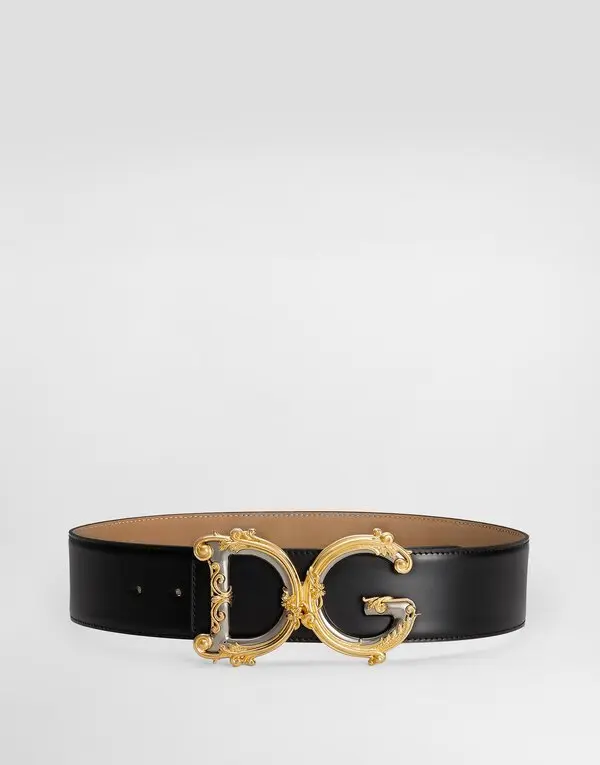 Dolce & Gabbana Calfskin Belt With Baroque Dg Logo - Black