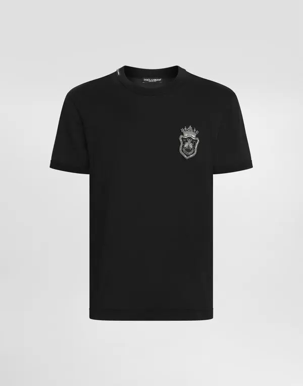 Dolce & Gabbana Cotton T-shirt With Heraldic Patch - Black