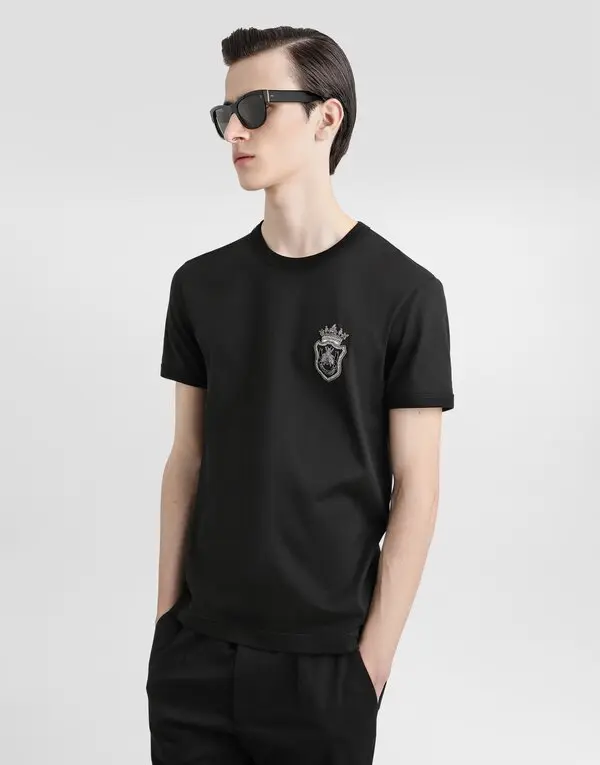 Dolce & Gabbana Cotton T-shirt With Heraldic Patch - Black