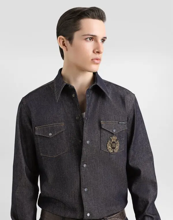 Dolce & Gabbana Denim Shirt With Heraldic Emblem - Multicolor