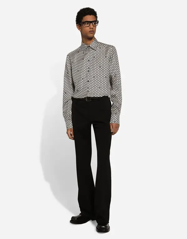 Dolce & Gabbana Silk Martini-fit Shirt With Dg Print - Multicolor