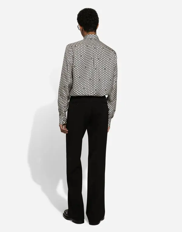Dolce & Gabbana Silk Martini-fit Shirt With Dg Print - Multicolor
