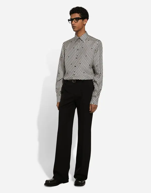 Dolce & Gabbana Silk Martini-fit Shirt With Dg Print - Multicolor