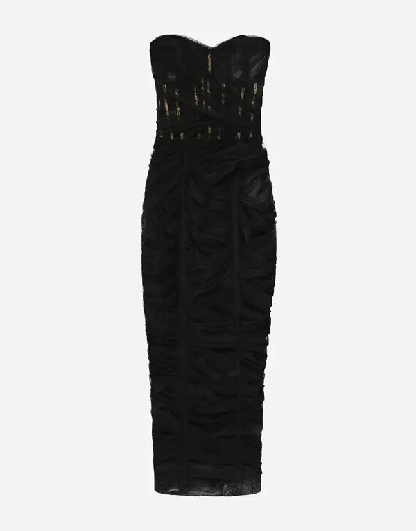 Dolce & Gabbana Tulle Corset Dress With Draping - Black