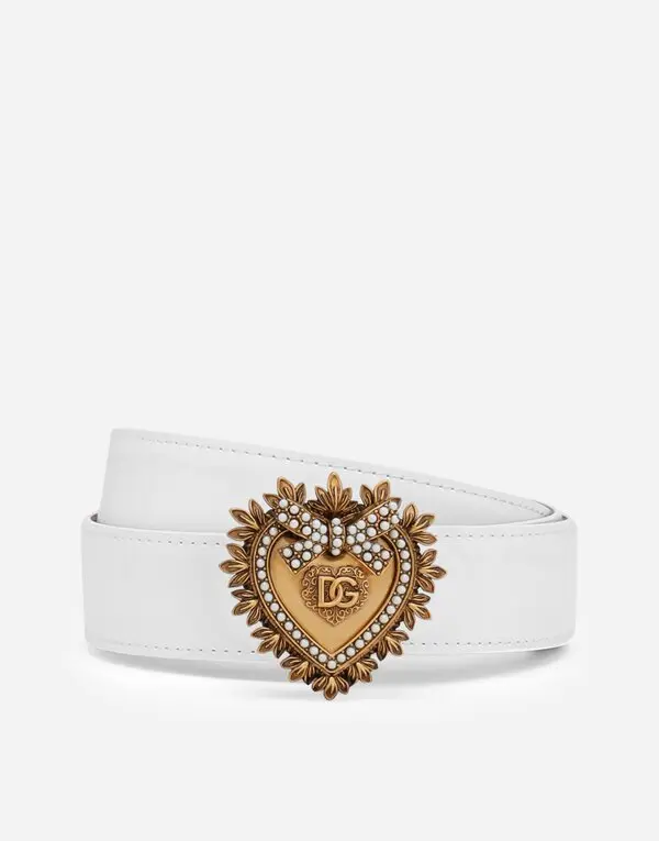 Dolce & Gabbana Devotion Leather Belt - White