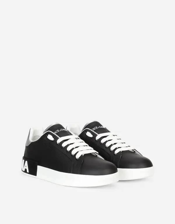 Dolce & Gabbana Calfskin Nappa Portofino Sneakers - Black/silver